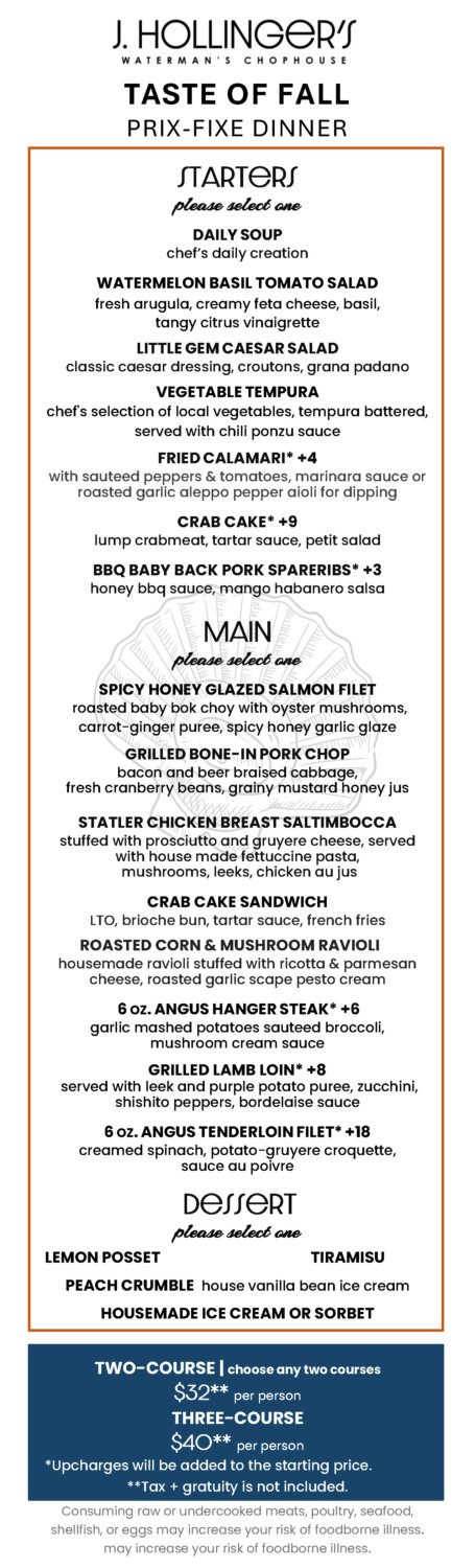 Dinner Menu – J. Hollinger's – Silver Spring, MD Restaurant